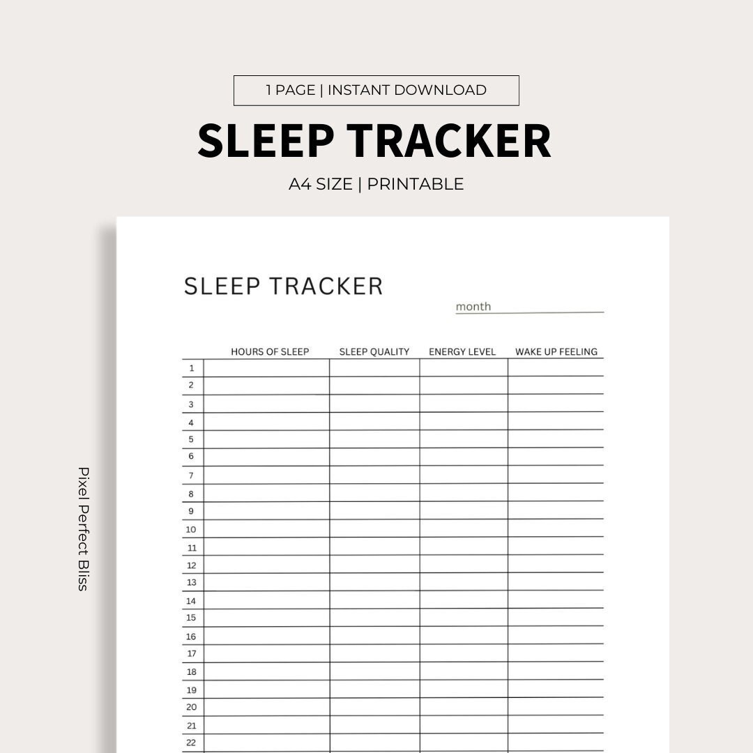 Monthly Sleep Tracker Printable, Everyday Easy-to-print Hours of Sleep ...