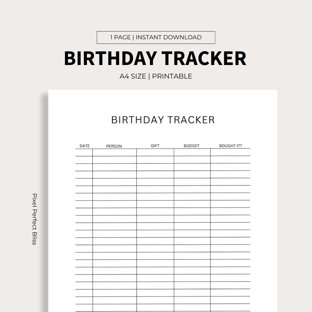 Birthday Tracker Printable, Easy-to-print Birthday Reminder Log With ...