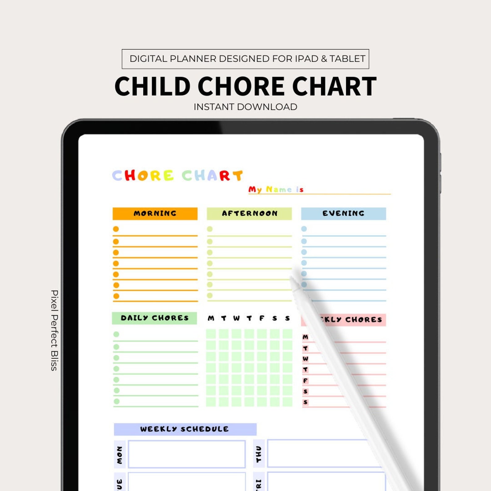 Digital Kid's Chore Chart, Household Chores Template, House ...