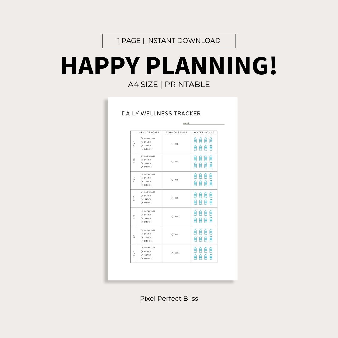 Daily Wellness Tracker Printable, Everyday Easy-to-use Healthy Habits ...