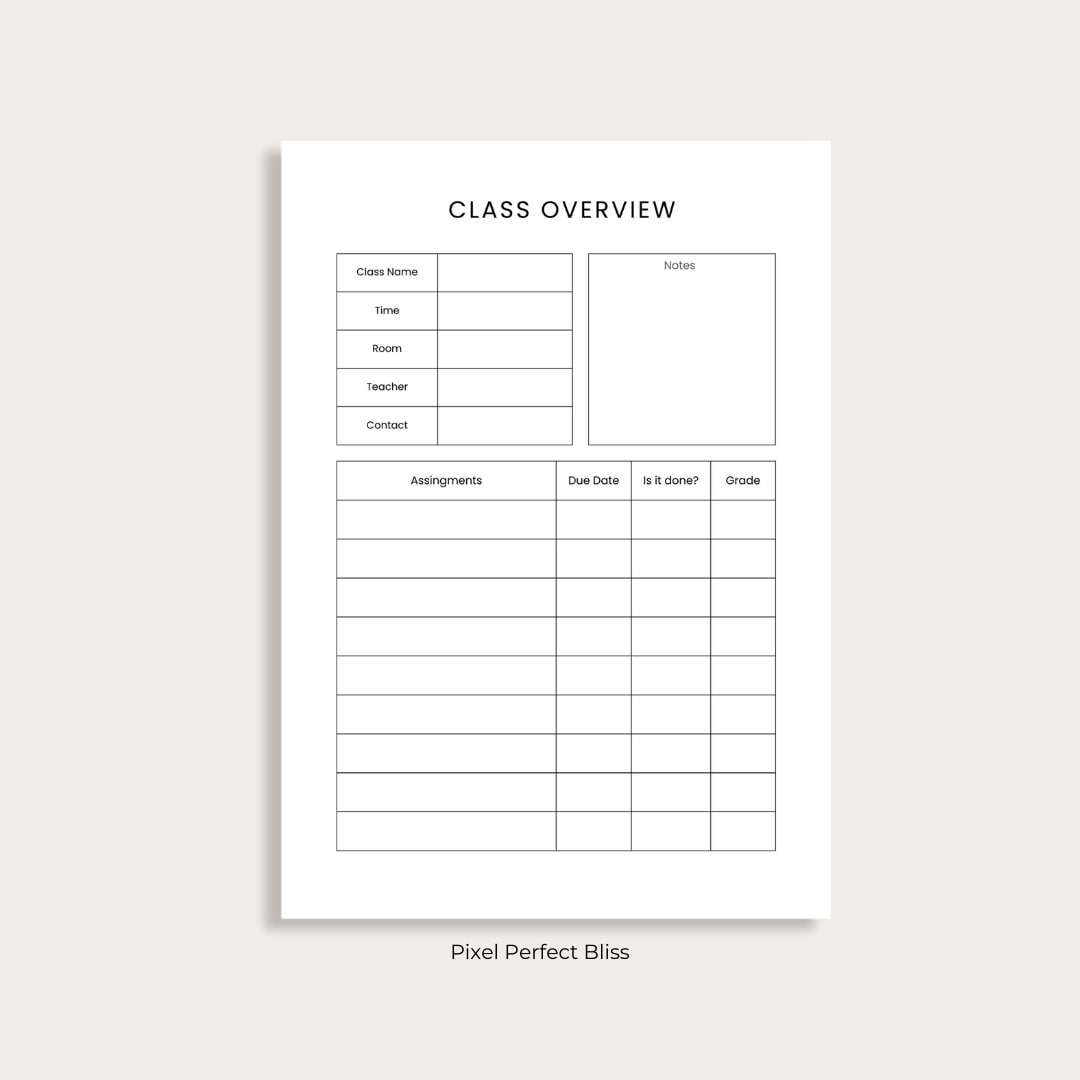 Weekly Class Schedule Printable Class Overview Sheet Student - Etsy