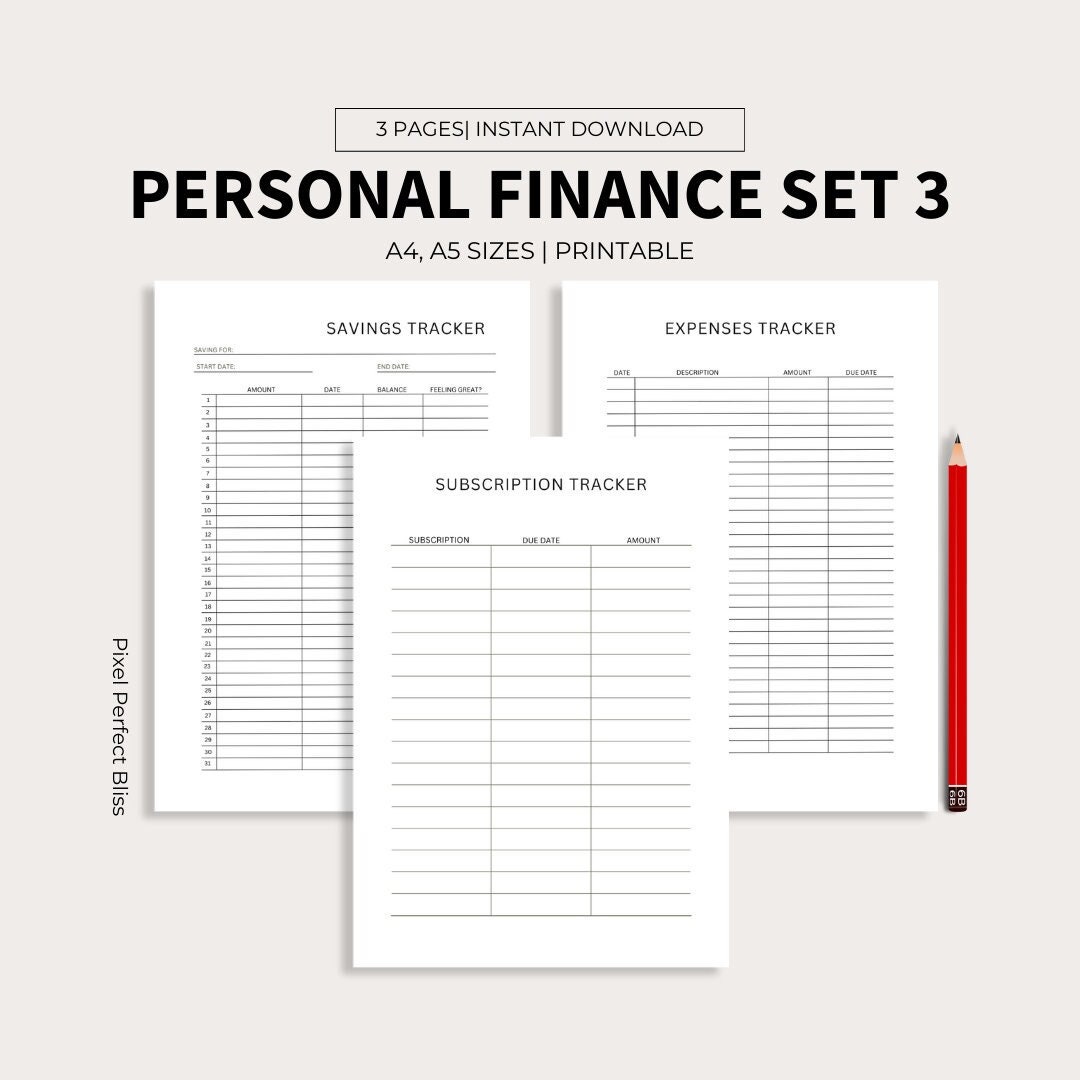Personal Finance Set 3 With Subscription Tracker, Savings Tracker ...
