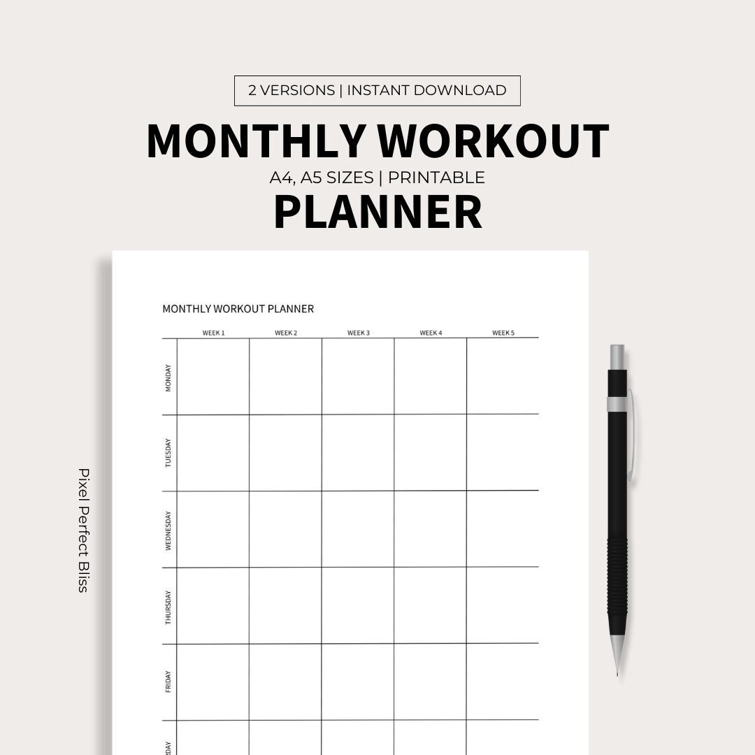Monthly Workout Planner Printable, 30 Days Fitness Log, Practical ...