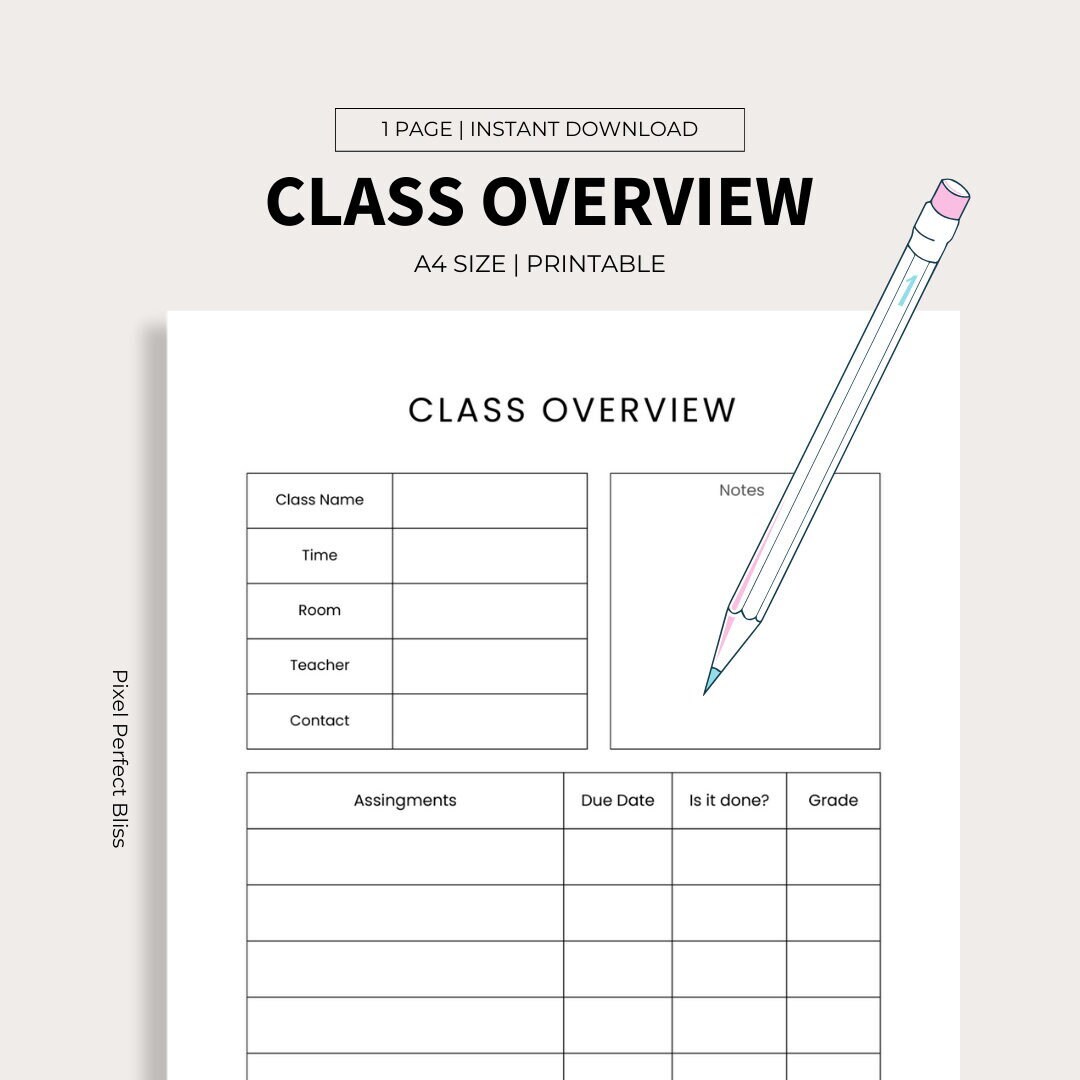 Class Overview Printable, Class Outline Log, Student Planner, Study ...