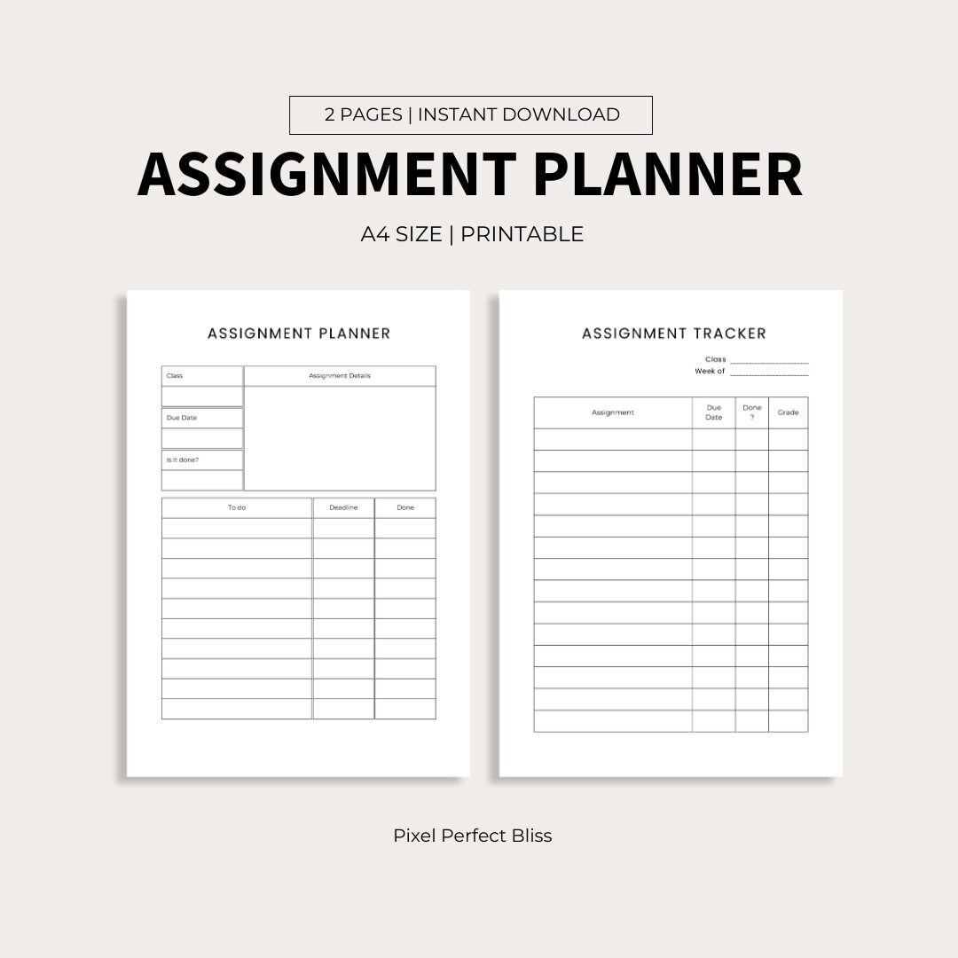 Assignment Planner Printable, Assignment Tracker Sheet, Student Planner ...