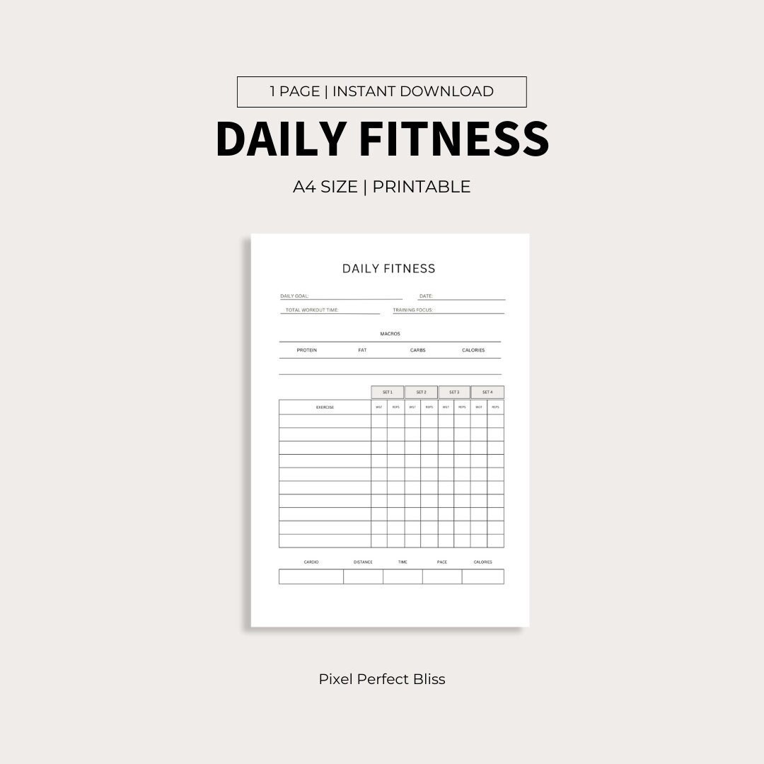 Daily Fitness Log Printable, Everyday Easy-to-print Exercise Plan, Day ...
