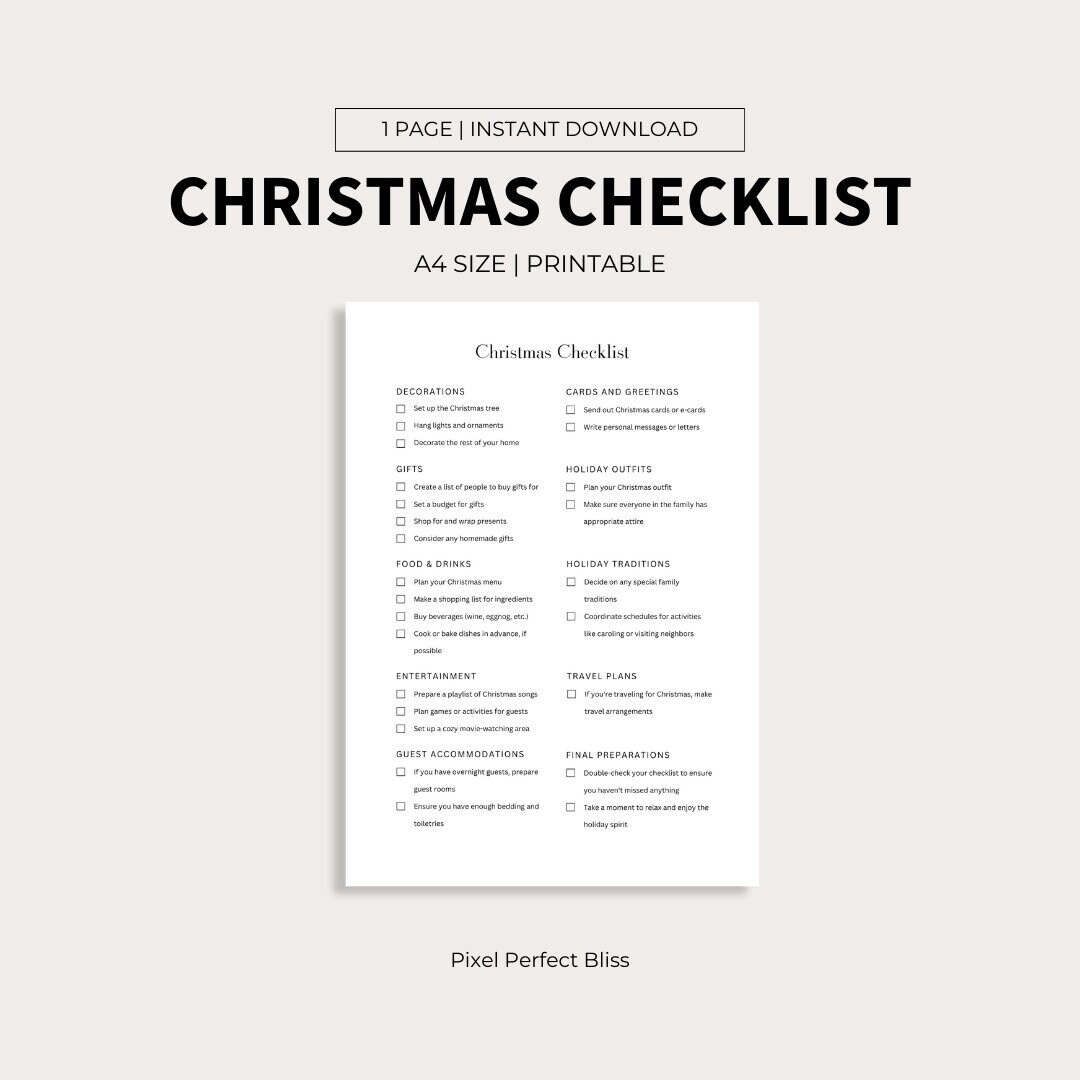 Christmas Checklist, Minimal Holidays Task List, Easy to Print, Xmas ...