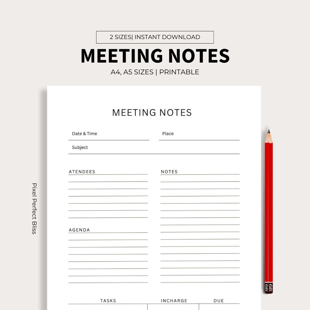 Meeting Notes Worksheet, Work From Home Planner, Personal Daily Planner ...