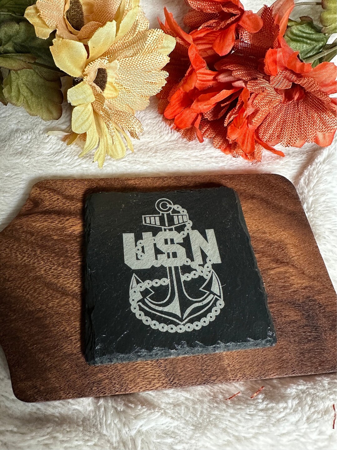 Chief Coffee Coaster Personalized Gift for Veteran Usn Chief Home Decor ...