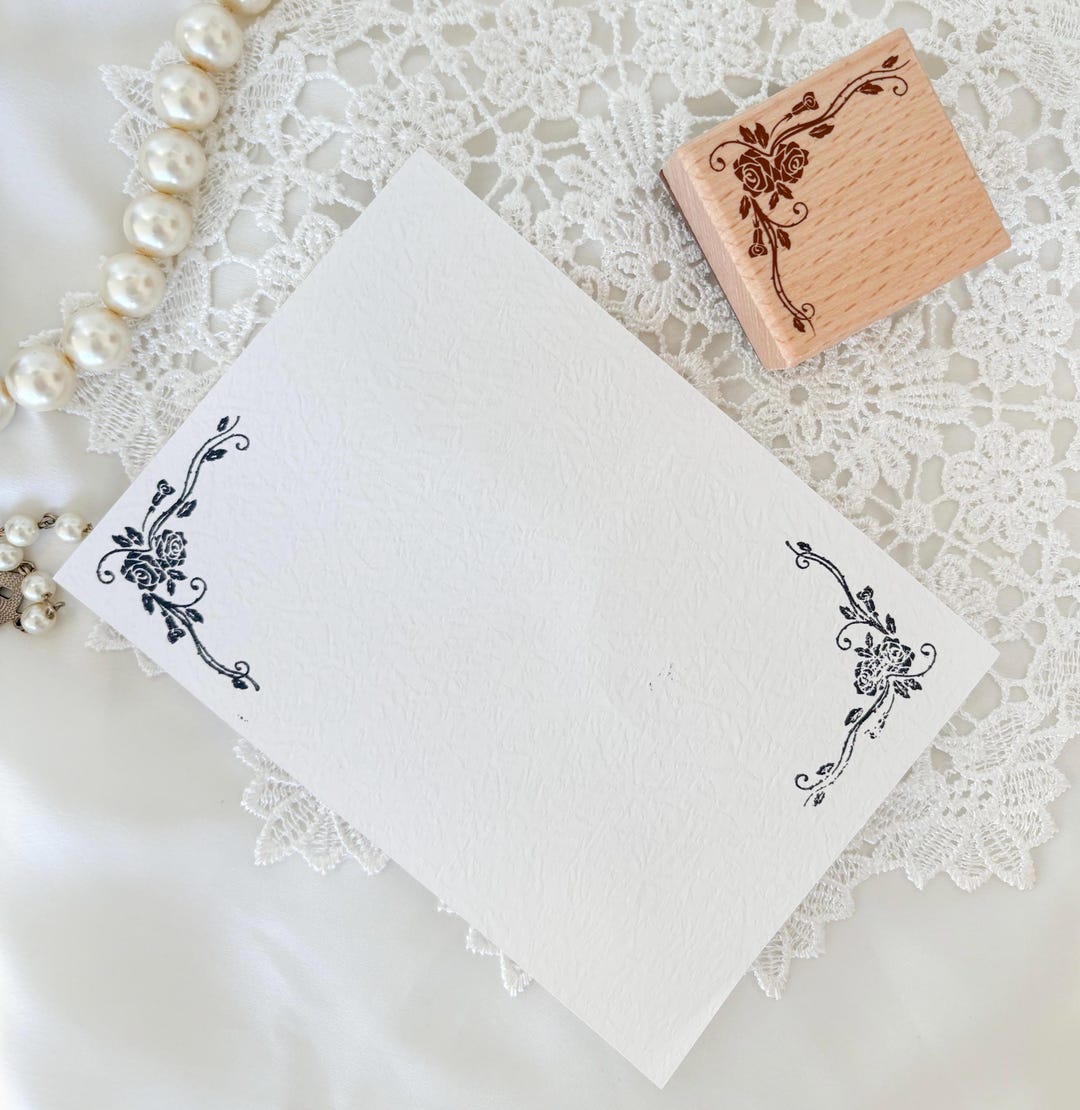 Rose Vine Wood Corner Stamp: Floral Rubber Stamp for Invitations - Etsy