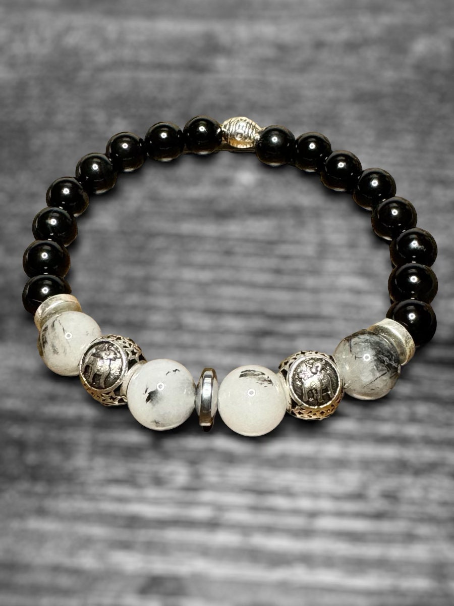 Men's Gemstone Bracelet With Rainbow Moonstone, Obsidian, and Tibetan ...