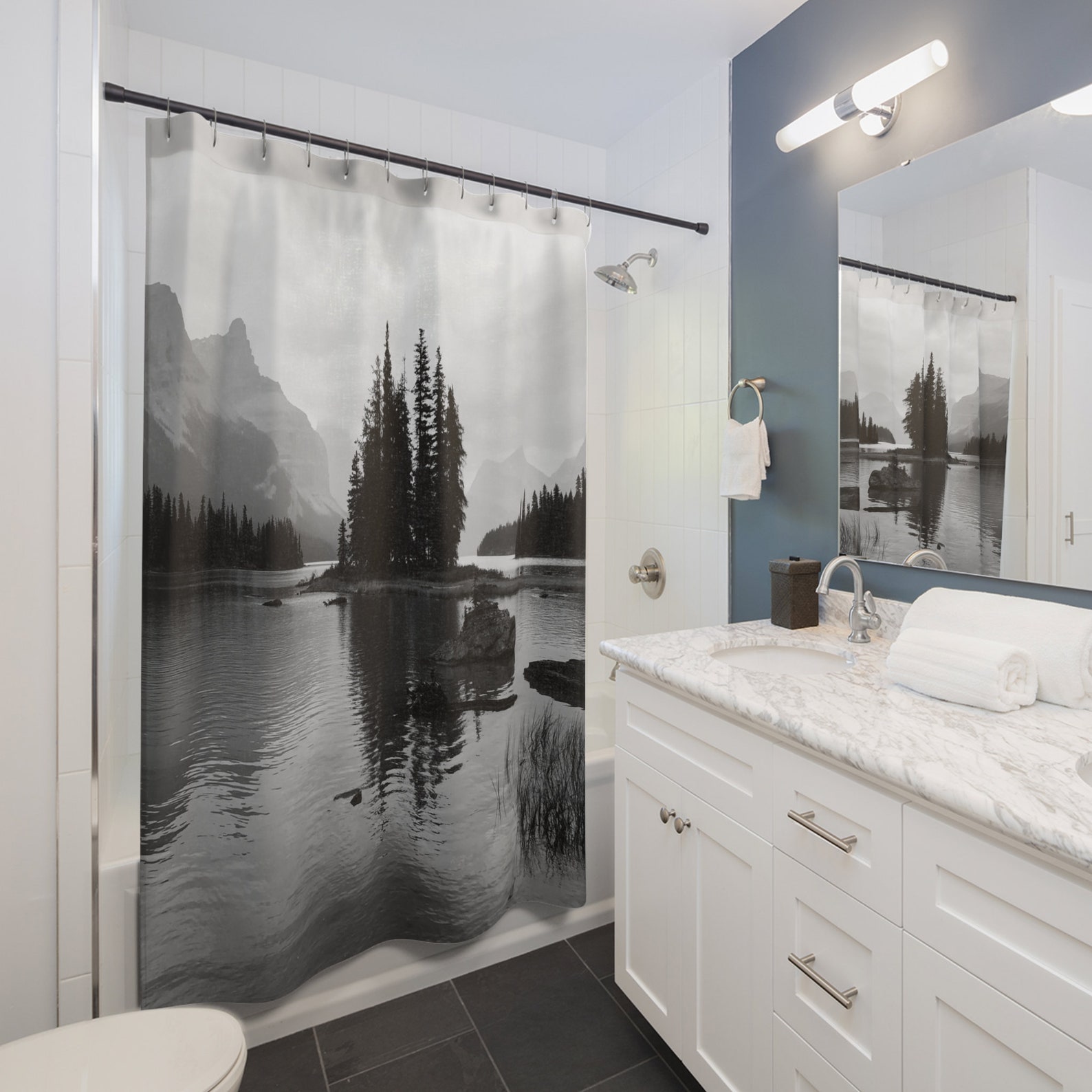 Mountain Shower Curtain/ Mountain Theme/ Maligne Lake Home Decor Shower ...