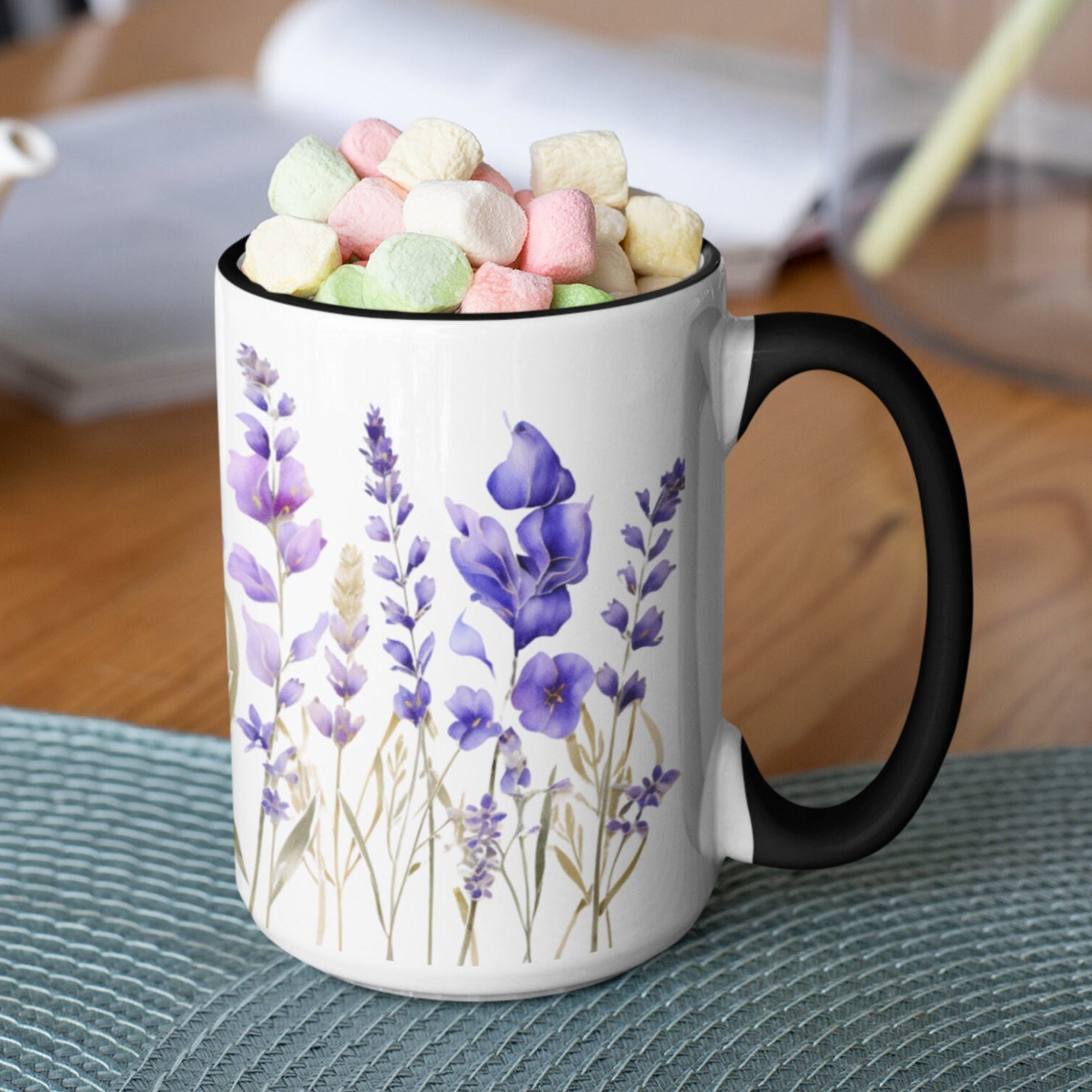 Mug With Pressed Flowers Mug With Large Handle Pastel Floral - Etsy