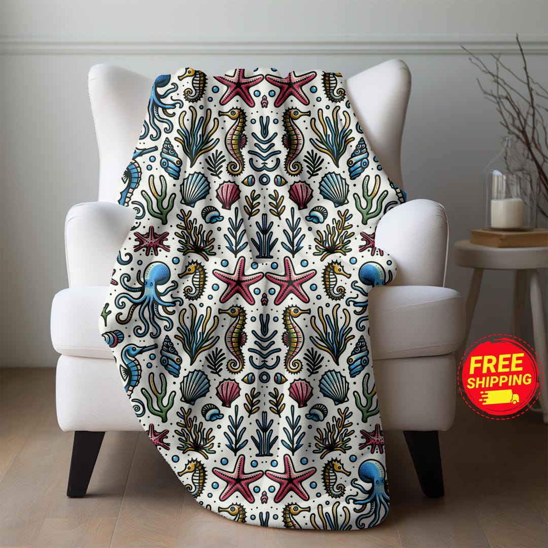 Ocean Blanket, Sea Animals Blanket, Nautical Decor for Beach Lovers ...