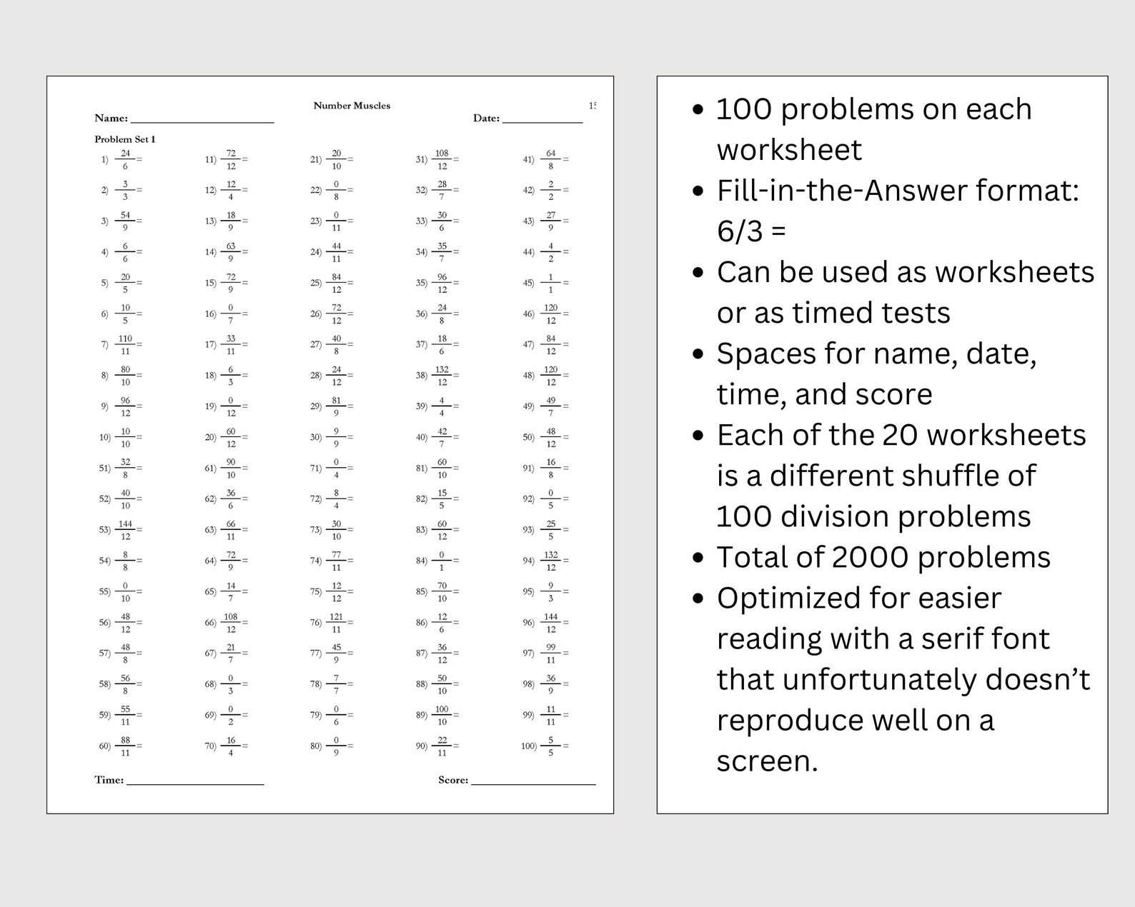 20 Division Instant Download Printable Worksheets, Third Grade ...