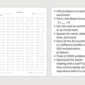 20 Multiplication Instant Download Printable Worksheets, Third Grade ...