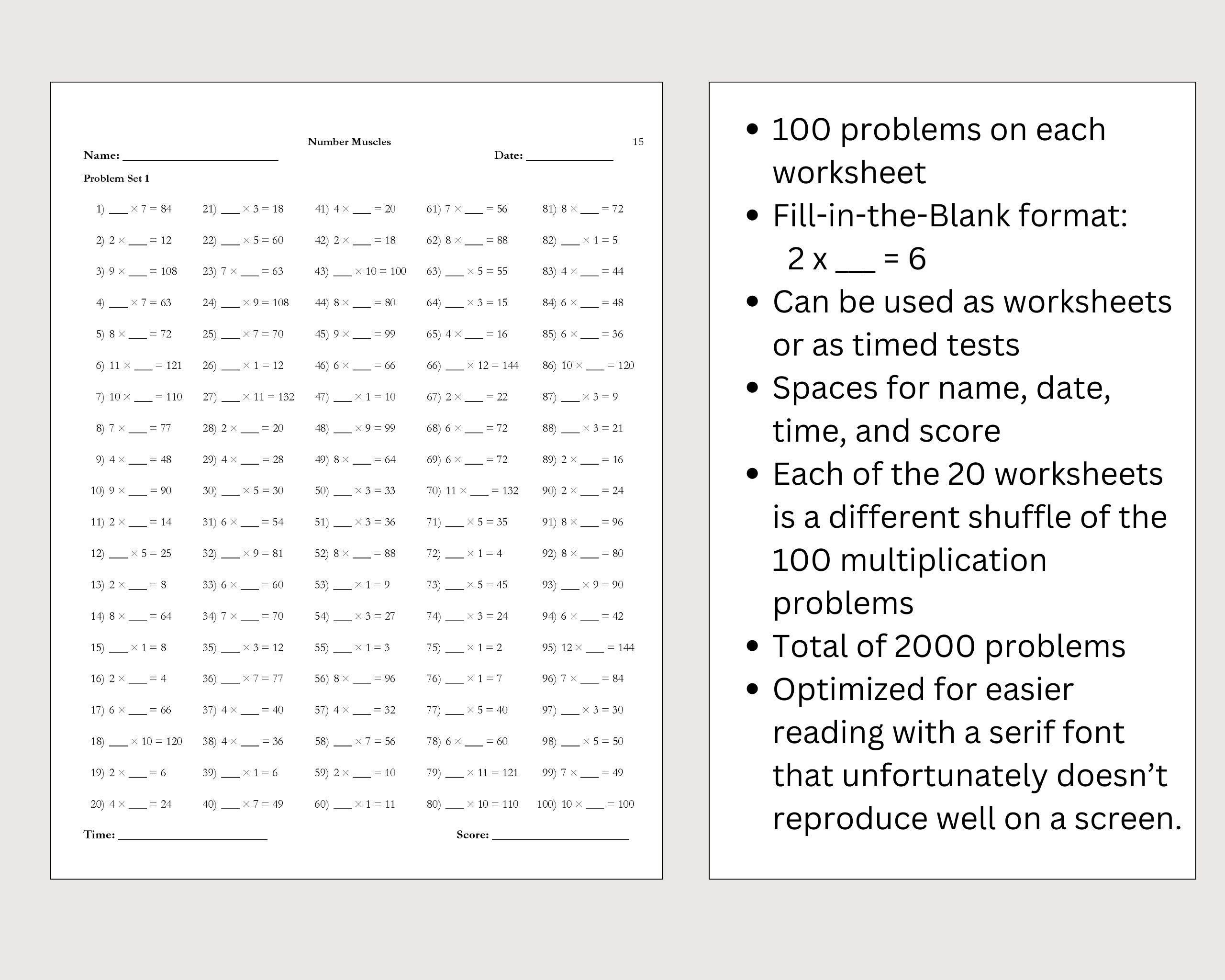 20 Multiplication Instant Download Printable Worksheets, Third Grade ...