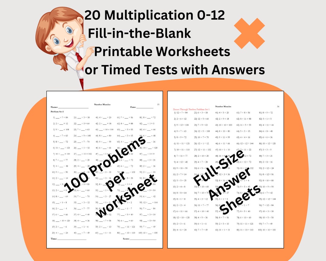 20 Multiplication Instant Download Printable Worksheets, Third Grade ...