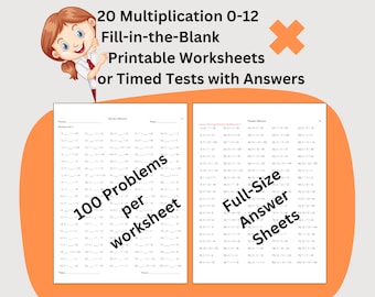 20 Multiplication Instant Download Printable Worksheets, Third Grade ...