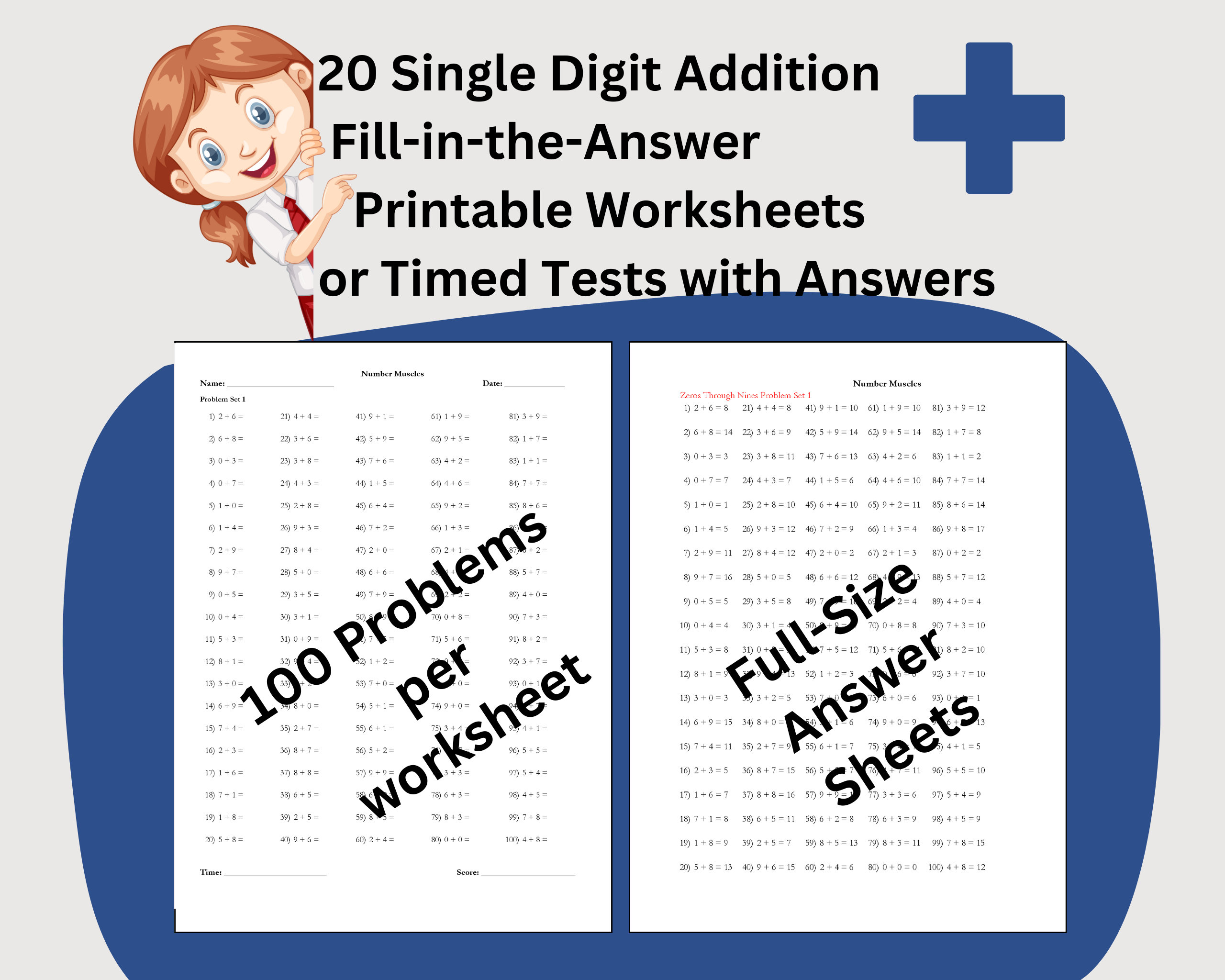 20 Addition Instant Download Printable Worksheets, First Grade ...