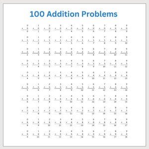 100 Addition Flashcards, Instant Download Math Printable, First Grade ...