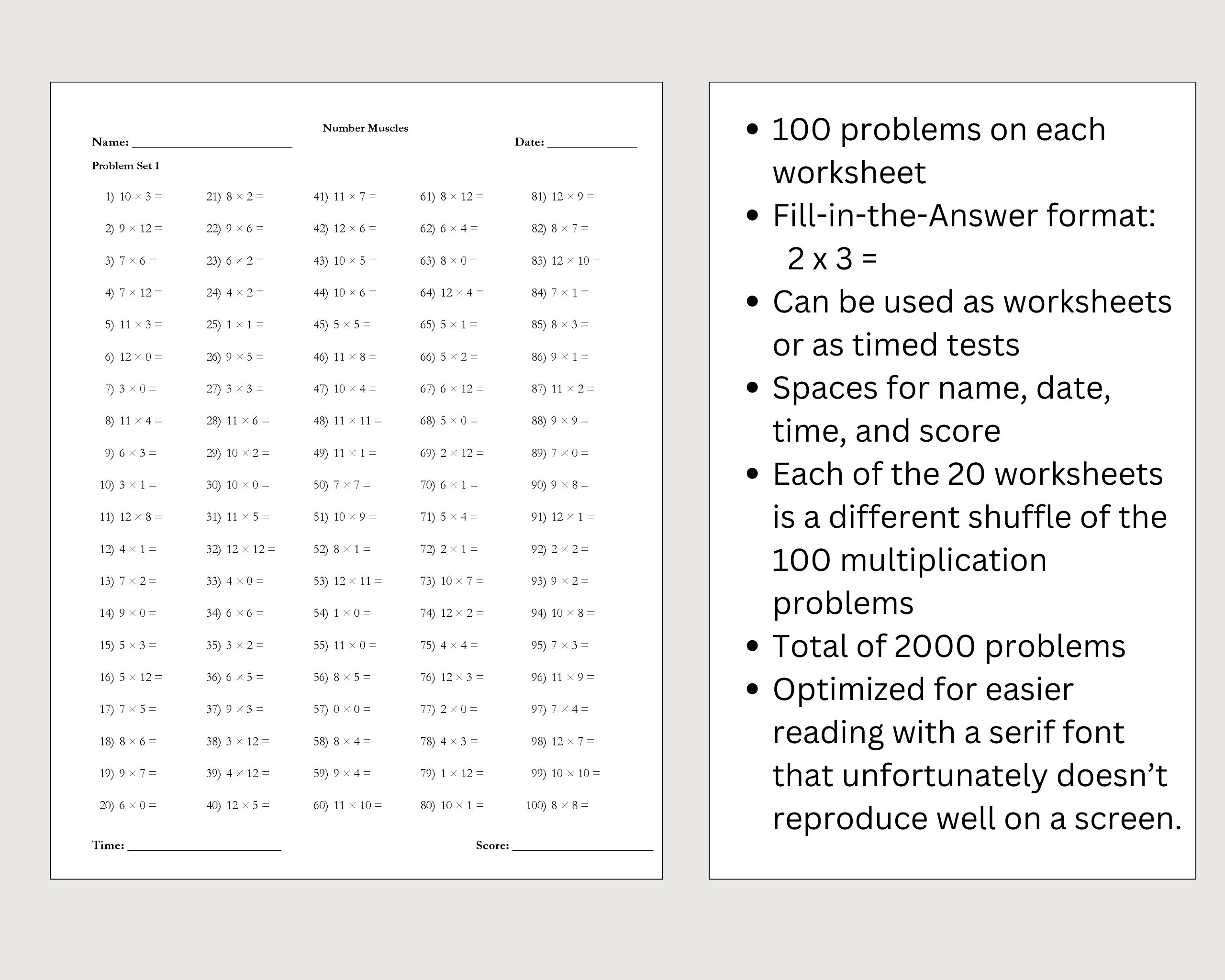 20 Multiplication Instant Download Printable Worksheets, Third Grade ...