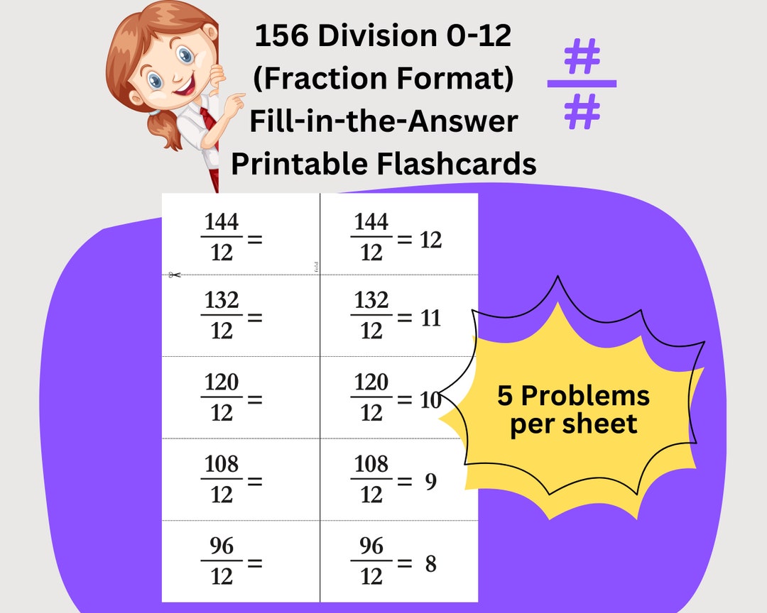 156 Division Flashcards, Printable, Instant Download, Third Grade ...