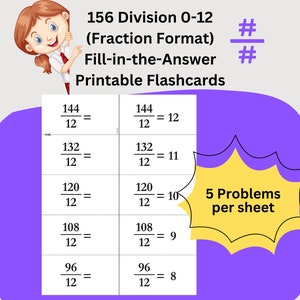 156 Division Flashcards Printable Instant Download Third - Etsy