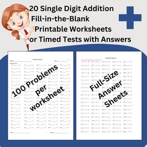 20 Addition Instant Download Printable Worksheets, First Grade ...
