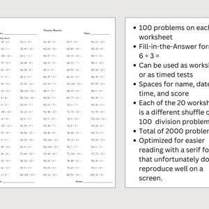 20 Division Instant Download Printable Worksheets, Third Grade Math ...