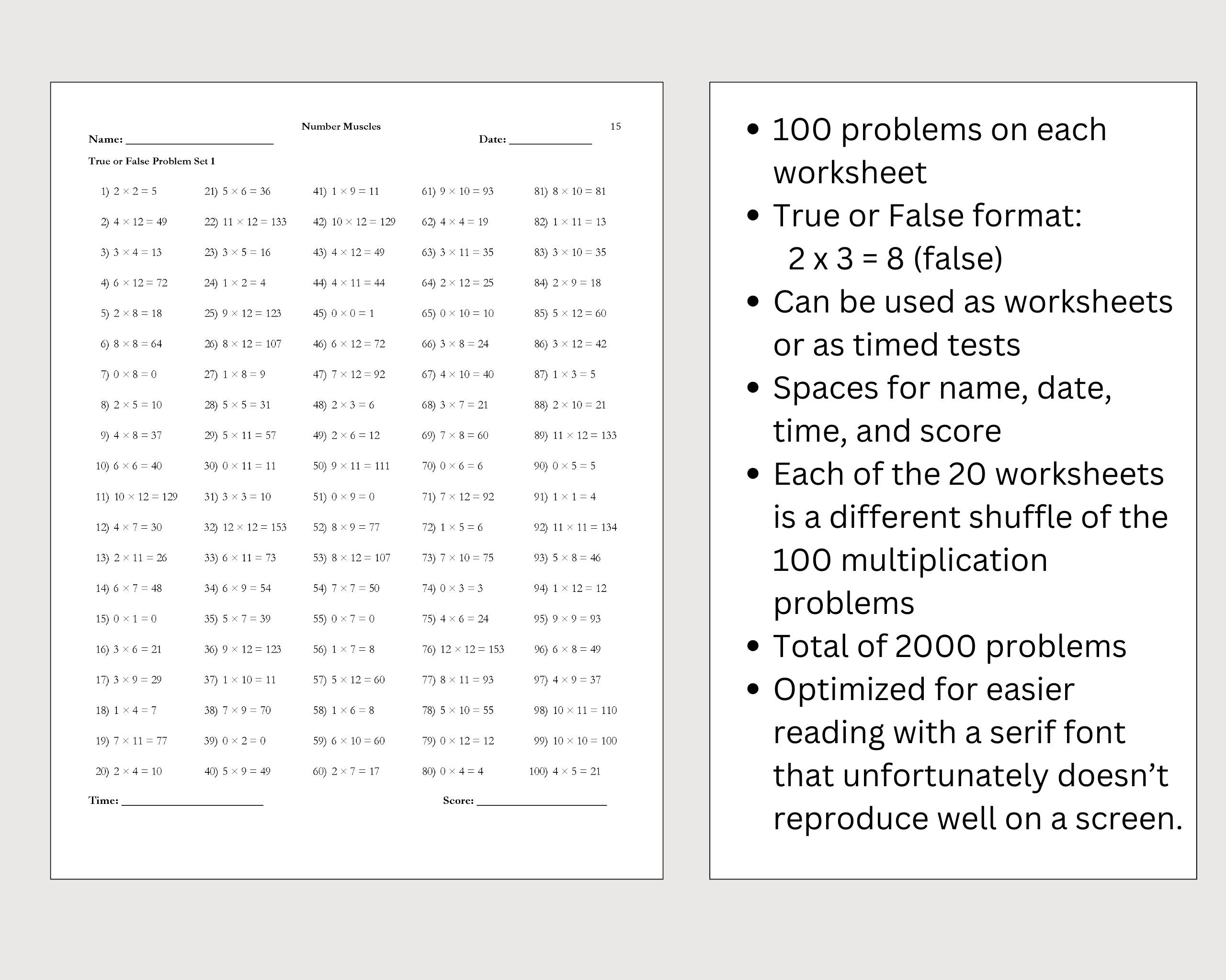 20 Multiplication Instant Download Printable Worksheets Third - Etsy