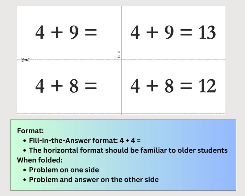 100 Addition Flashcards, Printable, Instant Download, First Grade ...