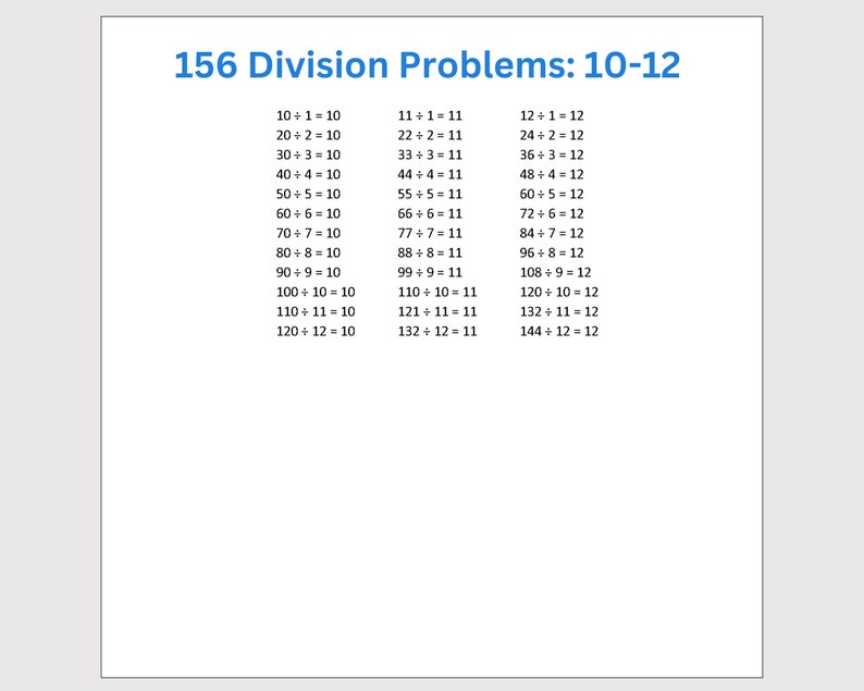 20 Division Instant Download Printable Worksheets, Third Grade Math ...