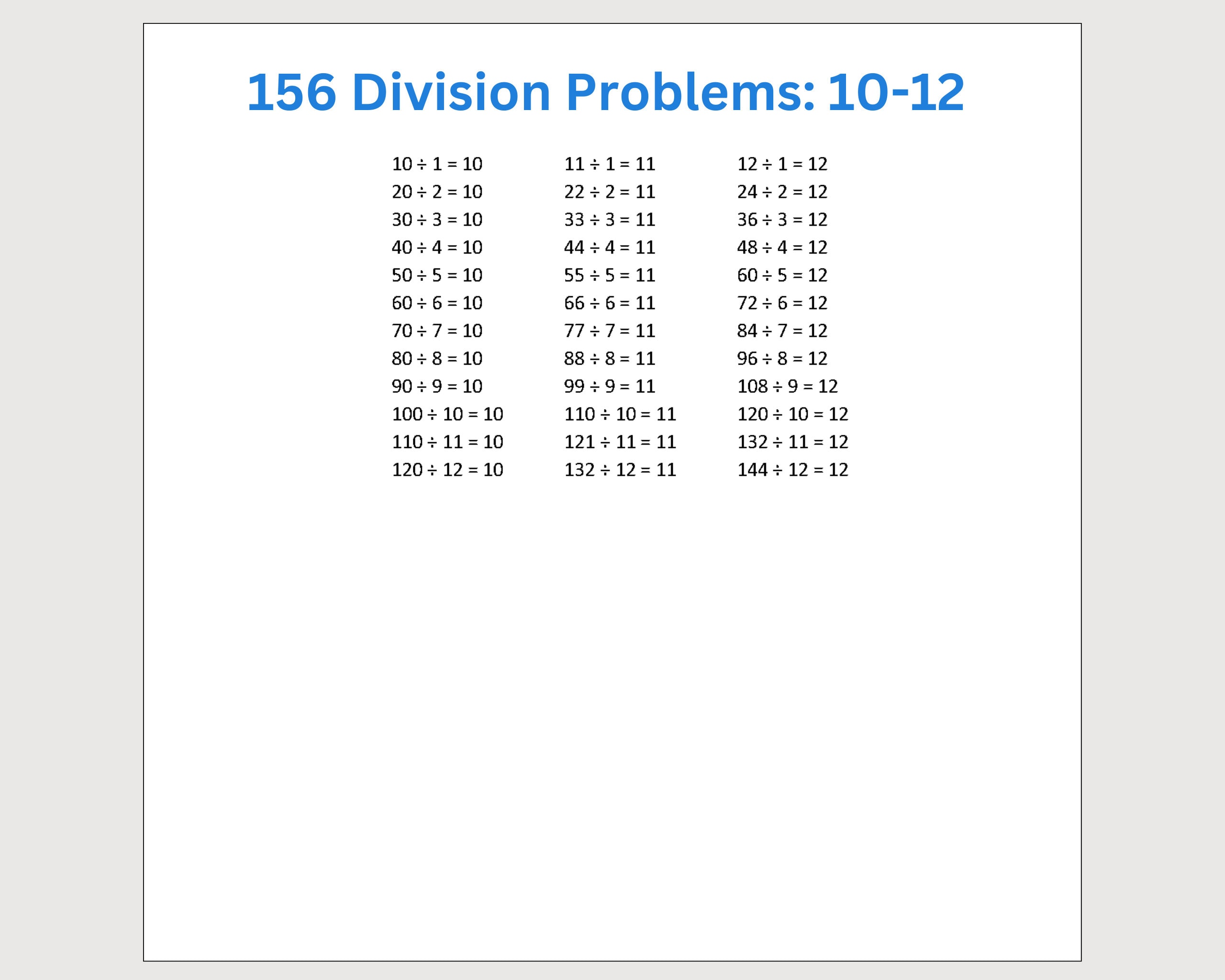 20 Division Instant Download Printable Worksheets, Third Grade Math ...