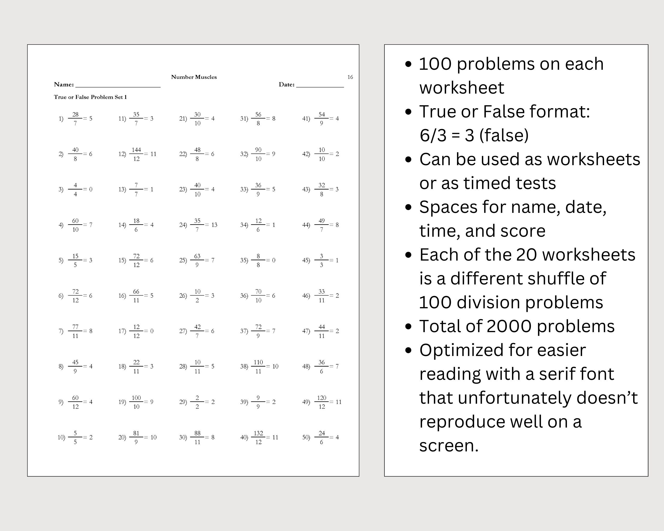 20 Division Instant Download Printable Worksheets, First Grade ...