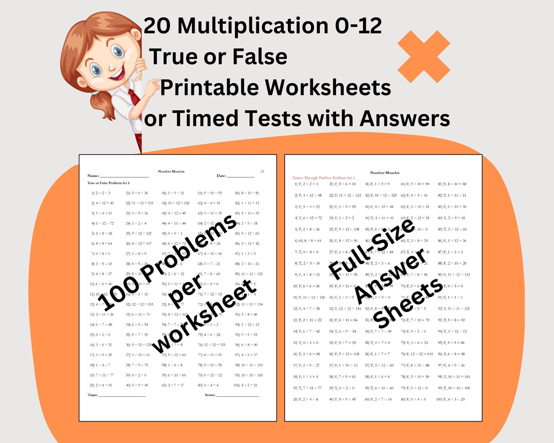 20 Multiplication Instant Download Printable Worksheets Third - Etsy