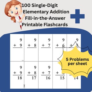 100 Addition Flashcards, Instant Download Math Printable, First Grade ...