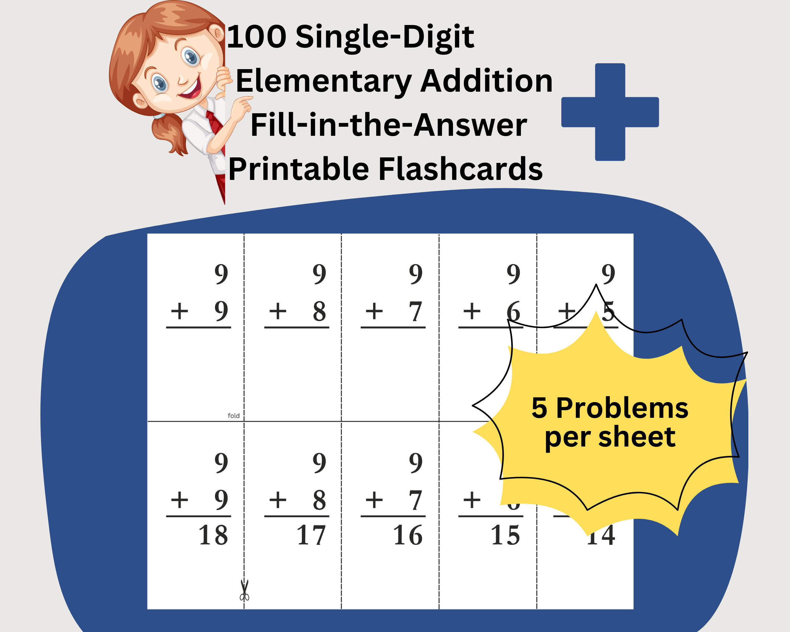 100 Addition Flashcards, Instant Download Math Printable, First Grade ...