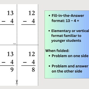 100 Subtraction Flashcards, Instant Download Math Printable, First ...