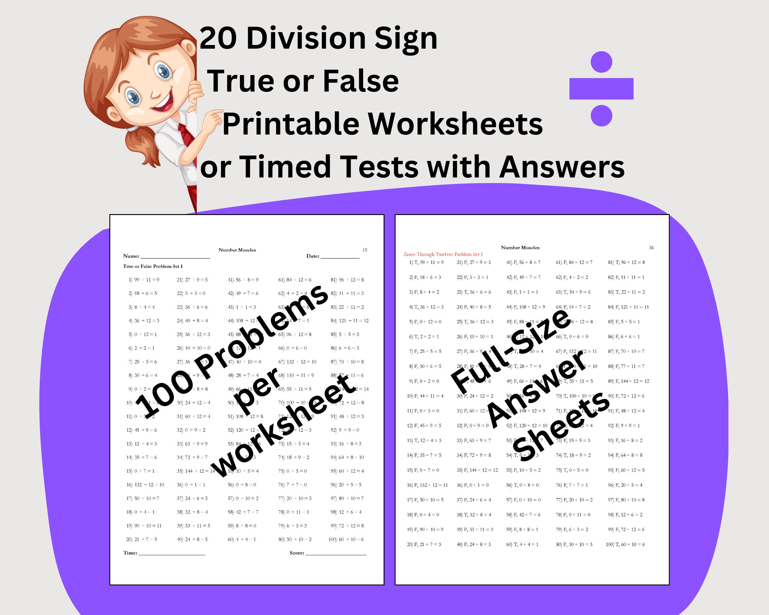 20 Division Instant Download Printable Worksheets, Third Grade ...