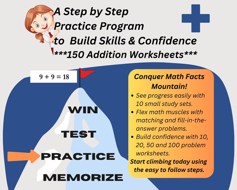 Printable Addition Practice Program With 150 Worksheets Horizontal ...