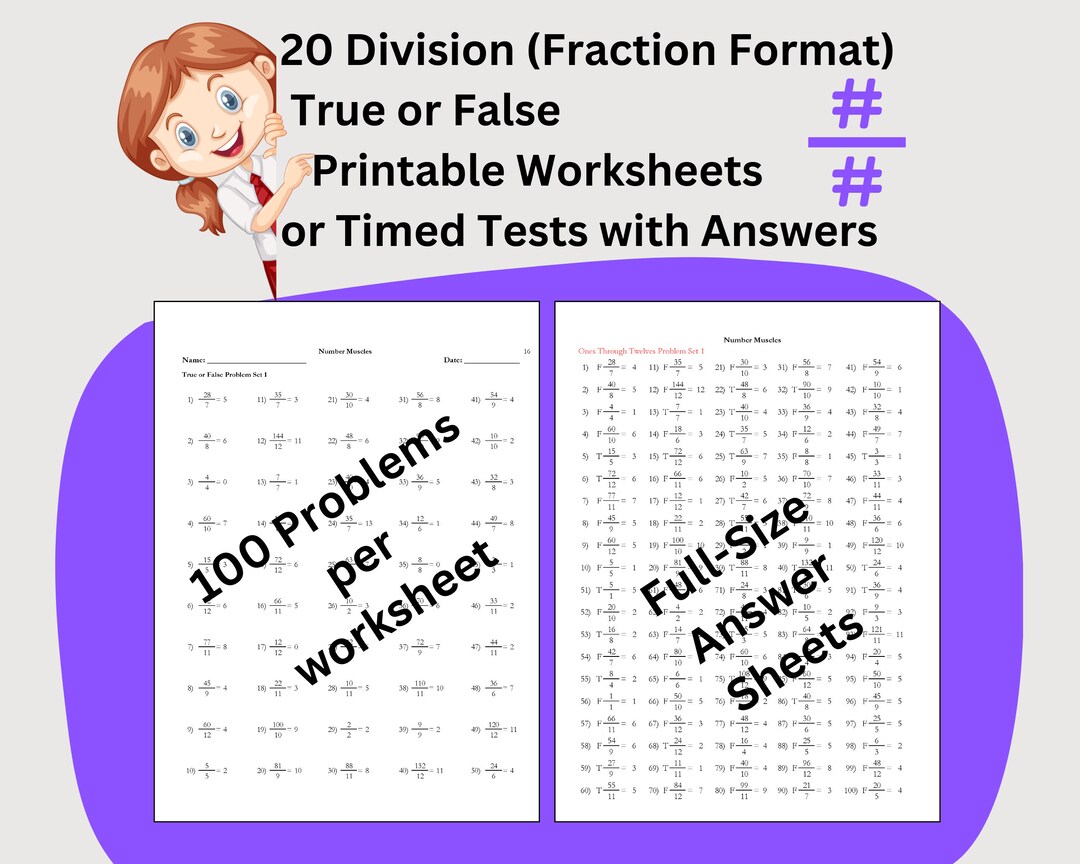 20 Division Instant Download Printable Worksheets, First Grade ...