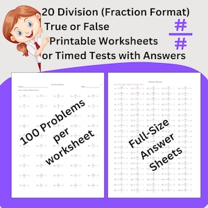 20 Division Instant Download Printable Worksheets, First Grade ...