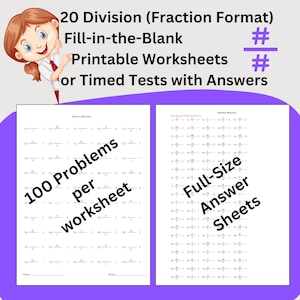 20 Division Instant Download Printable Worksheets, Third Grade Math ...