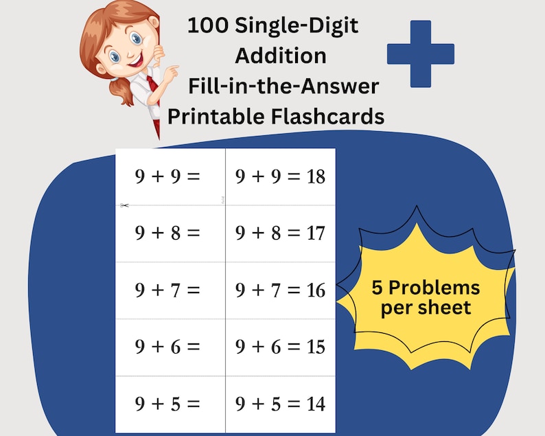 100 Addition Flashcards, Printable, Instant Download, First Grade ...