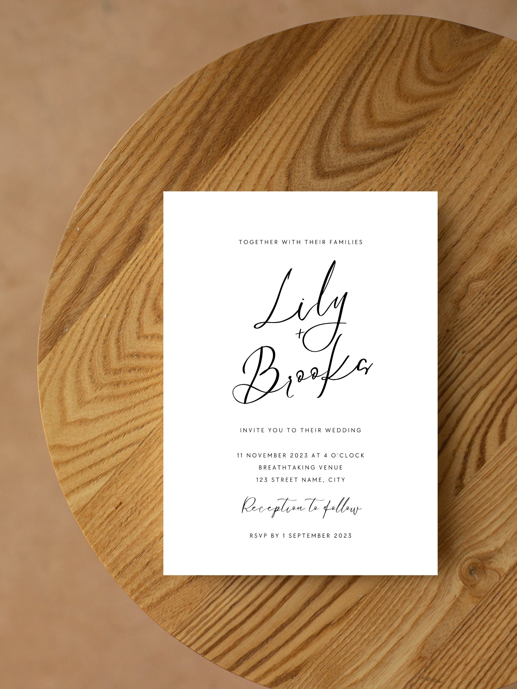 Wedding Invitation, Black and White, Calligraphy Font, Minimalist ...