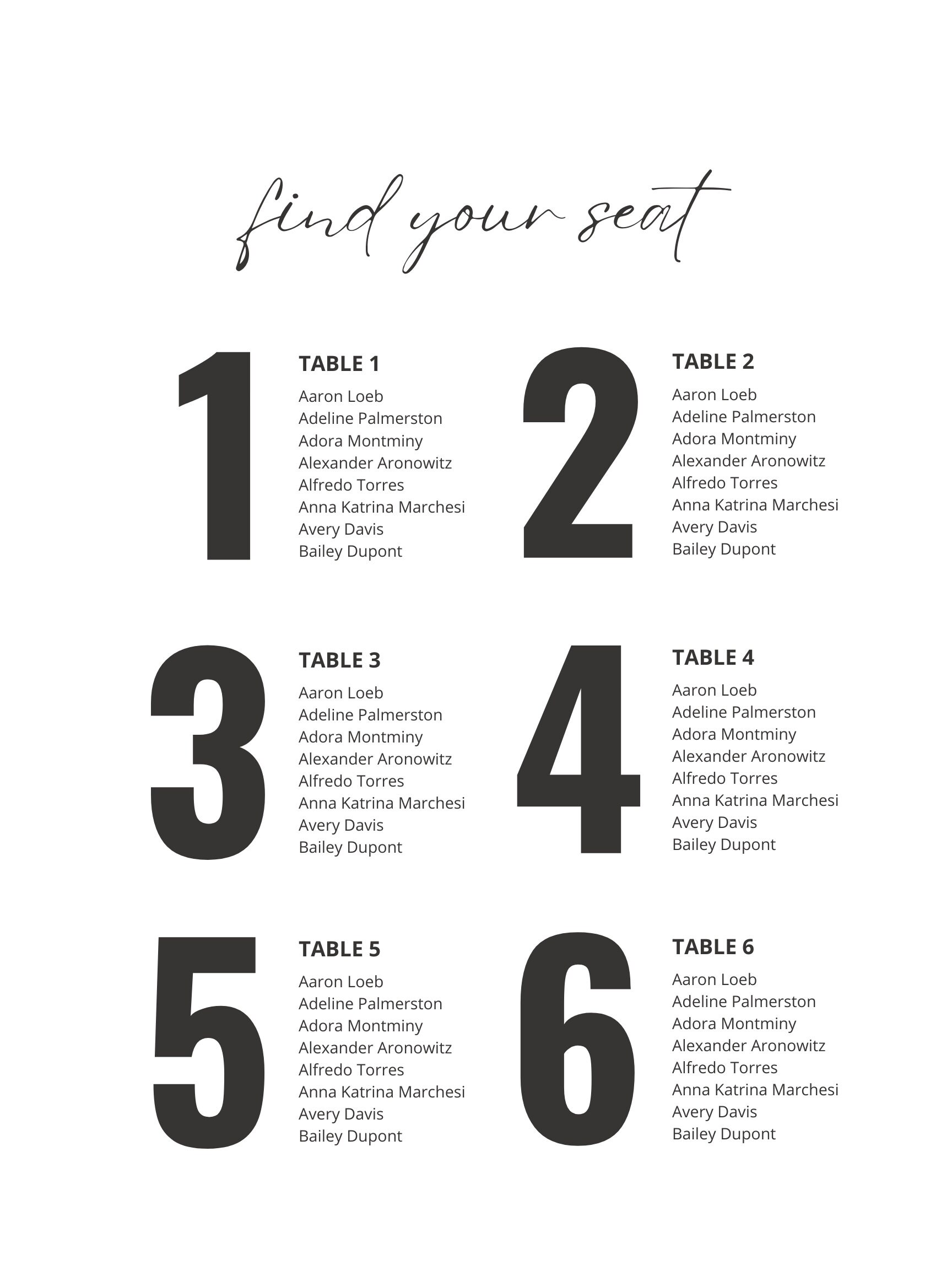 Seating Chart, Wedding Sign, Minimalist, Aesthetic, Black and White ...