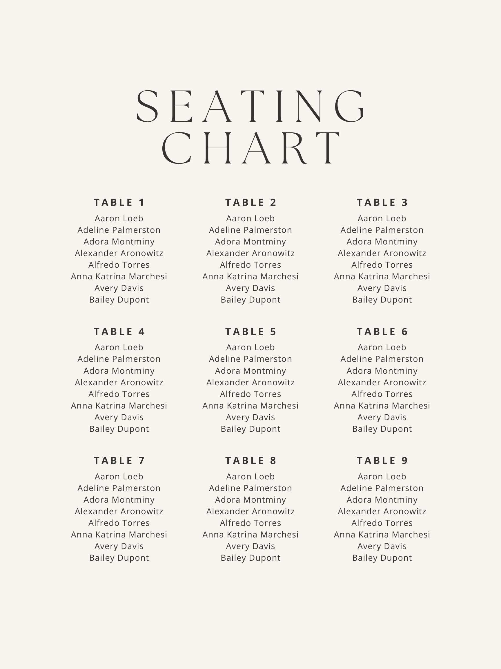 Seating Chart, Wedding Sign, Beige, Classic, Minimalistic, Luxury ...