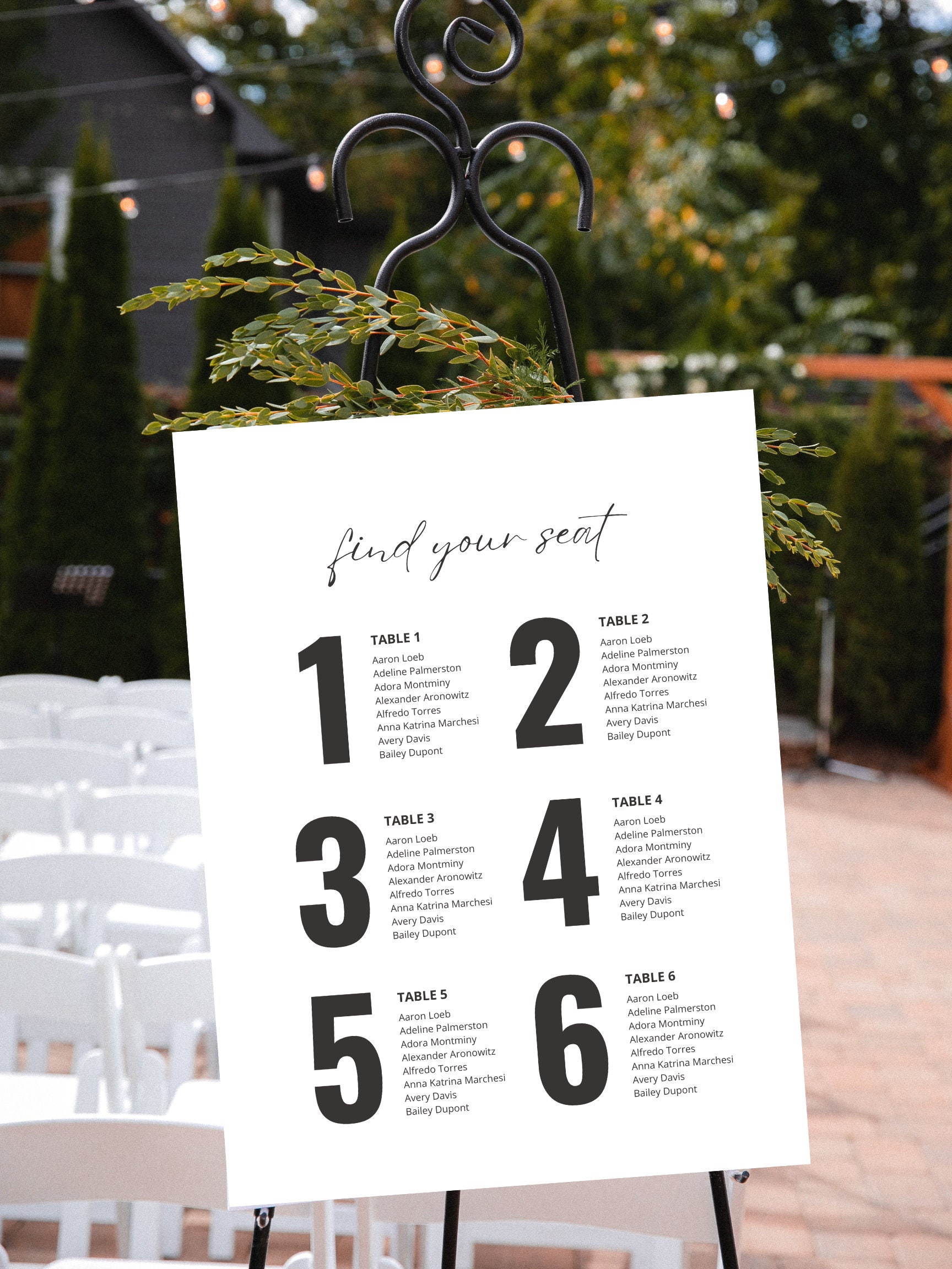 Seating Chart, Wedding Sign, Minimalist, Aesthetic, Black and White ...