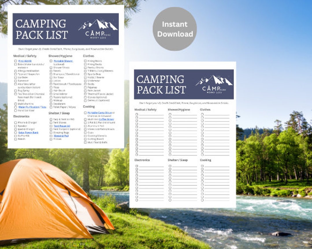 Camping Pack List, Tent Pack List, RV Pack List - Etsy